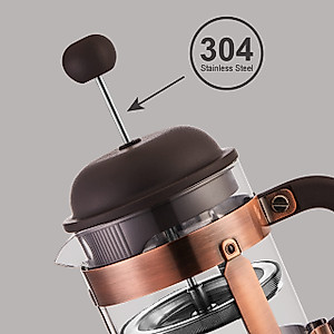 Lilayou French Press Coffee & Tea Maker, 34 Ounce Coffee Press, 304 Stainless Steel Heat Resistant High Boron Glass Easy to Clean (Dark Brown, 34oz)