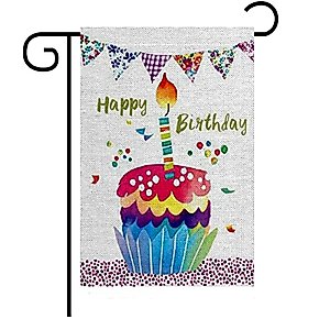 KiBSHiYiQi Happy Birthday Garden Flag Birthday Party Decoration Banner Vertical Double Sided 12.5 × 18 inch Burlap Flag Outdoor Yard House Decor (Style07)