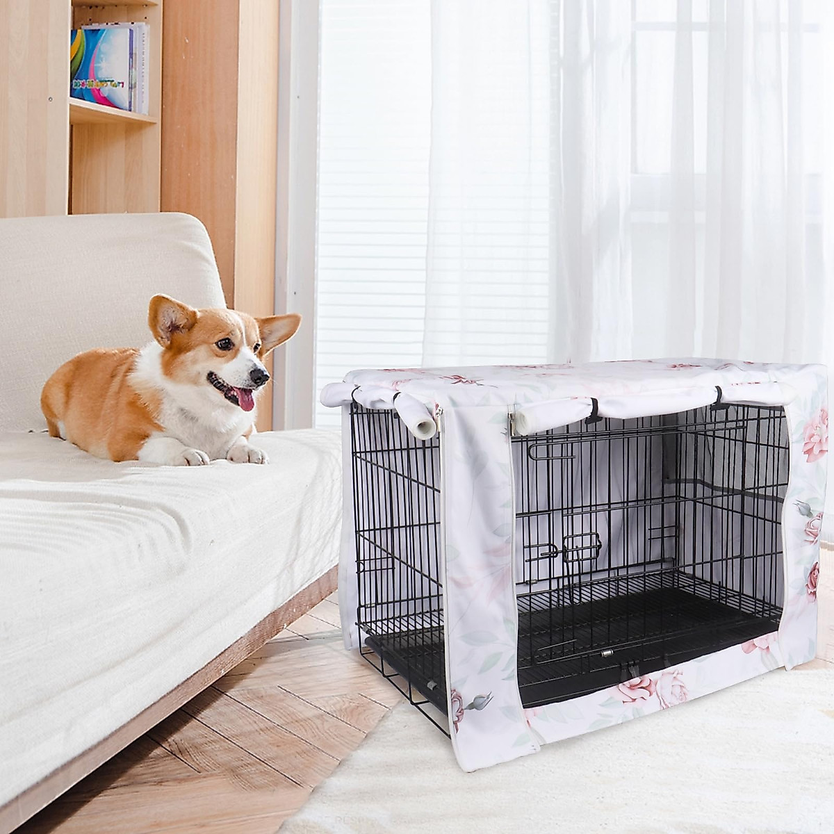 Pethiy Dog Crate Cover Durable Polyester Pet Kennel Cover Universal Fit for Wire Dog Crate - Fits Most 30 inch Dog Crates - Cover only-Flower-30