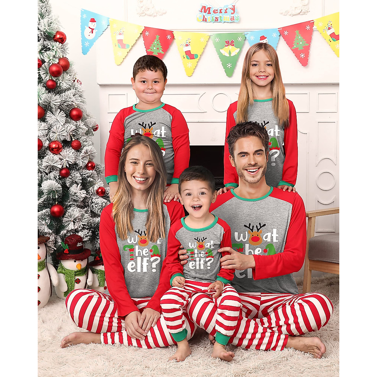 SUNNYBUY Family Christmas Pjs Matching Sets,Holiday Pajamas Xmas Jammies for Family or Couples, What The ELF, 3T-80