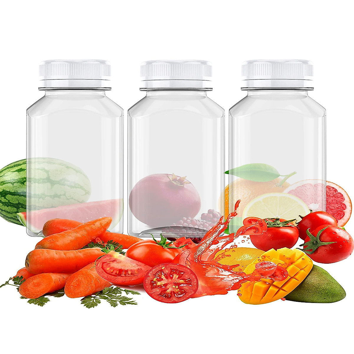 Axe Sickle 6 Pcs 6 Ounce Juice Bottles Plastic Milk Bottles Bulk Beverage Containers with Tamper Evident Caps Lids White for Milk, Juice, Drinks and Other Beverage Containers