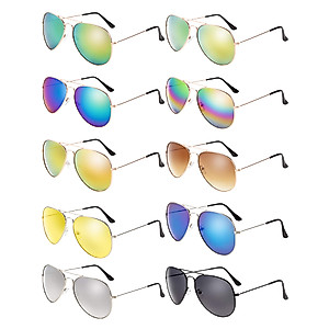 10 Pieces Classic Mirrored Flat Lens Sunglasses Lens Metal Frame Sunglasses for Men Women