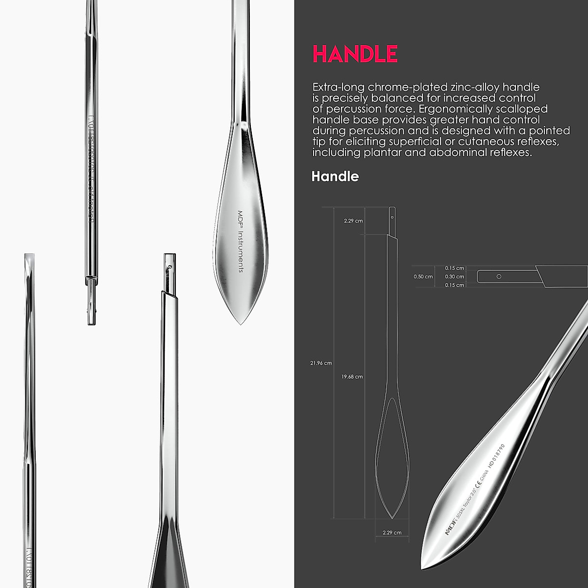 MDF Instruments Professional-Grade Taylor 2.0 Neurological Reflex Hammer - Free-Parts-for-Life & Lifetime Warranty - Black (MDF505XL-11)