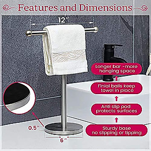 Counter Towel Holder for Bathroom - Extends 11.5” to 19.5” Stainless Steel 304 Fingertip Towel Holder, Anti-Rust Kitchen Countertop Towel Stand, Adjustable Hand Towel Holder Stand for Bathroom