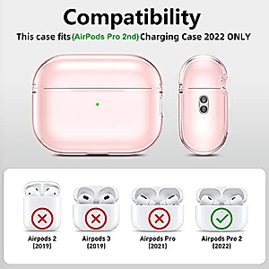 KOUJAON Compatible Airpods Pro 2nd Generation Case Clear, Soft TPU Transparent AirPods Pro 2 Case Cover (2022) Protective Skin with Hand Strap Lanyard (Clear Pink)