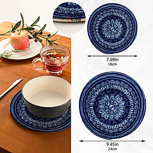 ALAZA Navy Blue Mandala Boho Trivets for Hot Dishes 2 Pcs,Hot Pad for Kitchen,Trivets for Hot Pots and Pans,Large Coasters Cotton Mat Cooking Potholder Set