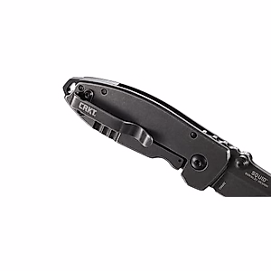 CRKT Squid Folding Pocket Knife: Compact EDC Straight Edge Utility Knife with Stainless Steel Blade and Framelock Handle - Black Stonewash 2490KS
