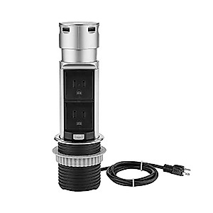 Link 2 Home Space Saver Pop Up Outlet Station with USB, 2 Power Outlets 15A, 2 USB Ports 2.4A Fast Charge Splash Resistant, Stainless-Steel Finish, for Kitchen Island, Office Table and Workshop