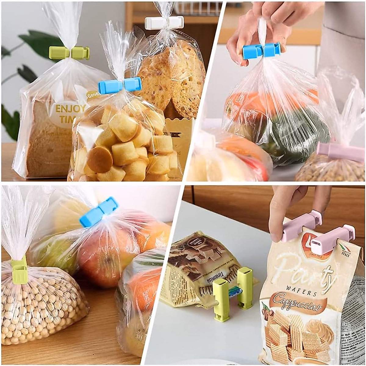 4Pcs Bread Bag Seal Clip Squeeze and Lock Bread Bag Clips for Food Storage, Reusable Easy Squeeze & Lock for Snack Food Bread Bag, Plastic Bag Clip Strong Moistures-Proof Fresh-Keeping Sealing Clip