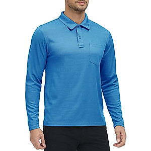 Rdruko Men's Outdoor Sport Performance Polo Long Sleeve Pullover with Pocket(Blue, US M)