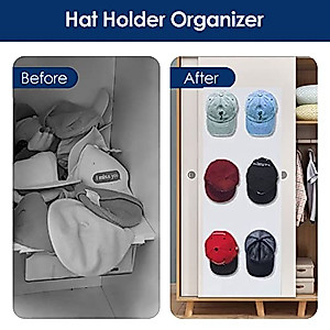 LIGTEHEEA Hat Rack for Wall 16 Pcs , Adhesive Hat Hooks for baseball Caps, Modern Hat Hangers with Minimalist Hat Rack Design, No Drilling for Closet Door Bedroom Entryroom Laundry (Black)