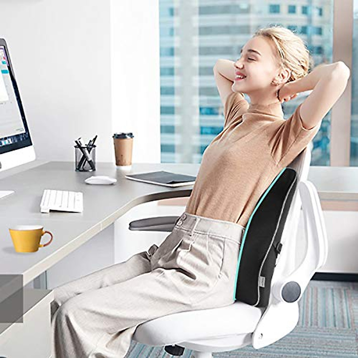 Newgam Lumbar Support Pillow,Pure Memory Foam Back Cushion Orthopedic Backrest with Breathable 3D Mesh for Car Seat,Office Chair,Computer Chair,Wheelchair and Recliner.Ergonomic Design (Grey Edge)