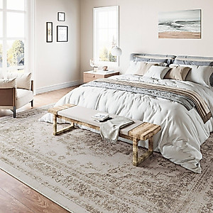 PureCozy Vintage Area Rug 8x10 Indoor Bedroom Rug Taupe Medallion Washable Living Room Carpet Retro Accent Throw Rug Distressed Rug for Office Dining Room Nursery