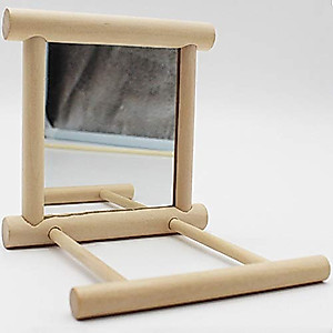 SONGBIRDTH Parrot Hanging Toys - Wooden Pet Bird Parrot Parakeet Hanging Mirror Play Toy Cage with Stand Perch for Medium and Small Parrot