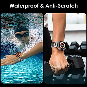 WINGLE 2-Pack for Apple Watch Ultra Screen Protector 49mm Case, 9H Tempered Glass + Titanium Alloy Frame [Keep Original] [Sensitive Touch] Protective Glass Film for iWatch Ultra,Original + Orange