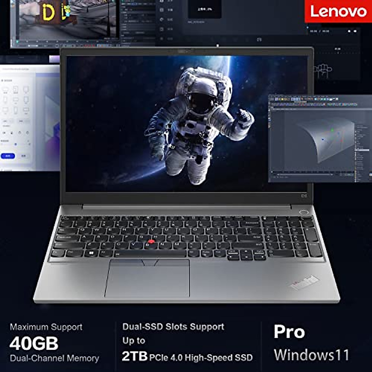 Lenovo ThinkPad E15 Gen 4 15.6" FHD IPS Display Business Laptop, AMD Ryzen 7 5825U,  40GB RAM, 1TB SSD, Wi-Fi 6, USB-C (Support DisplayPort 1.2), HDMI, 1080P Webcam, Windows 11 Pro, Mineral Metallic