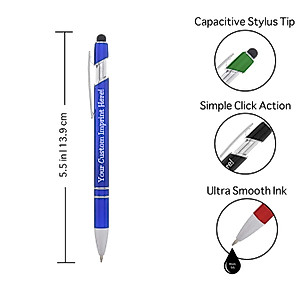 Personalized Pens with Stylus - The Legacy - Custom Metallic Printed Name Pens with Black Ink - Imprinted with Logo or Message - Great Gift Ideas - FREE PERSONALIZATION 12 pcs/pack (Black)