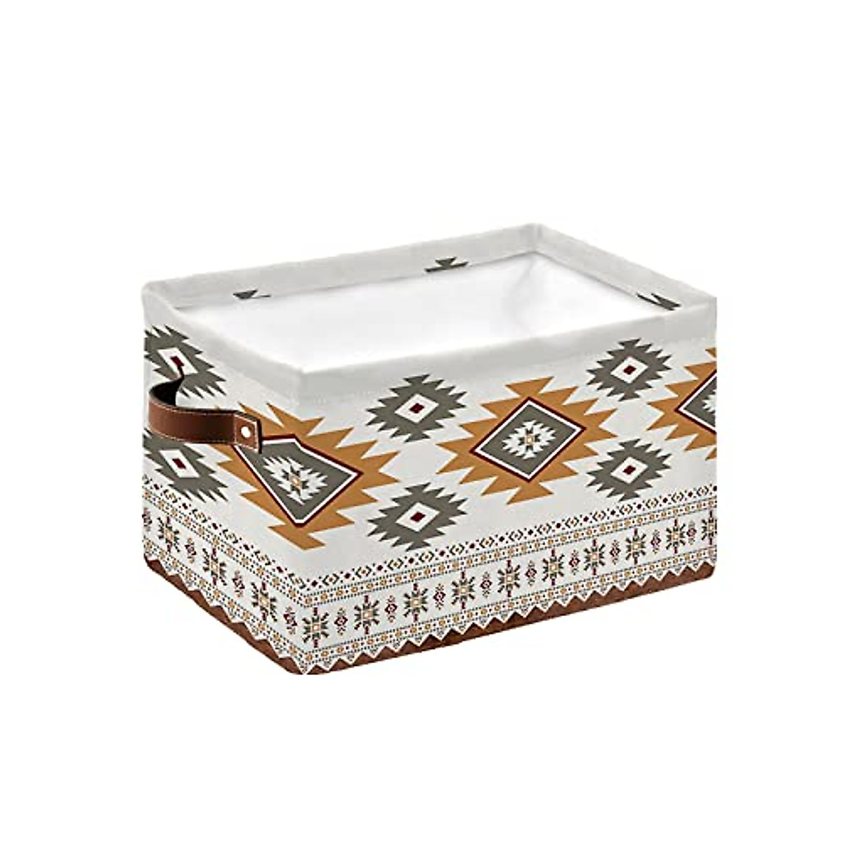 Southwest Geometry Cube Storage Organizer Bins with Handles,15x11x9.5 Inch Collapsible Canvas Cloth Fabric Storage Basket,Rustic Boho Native American Tribal Books Kids' Toys Bin Boxes for Shelves
