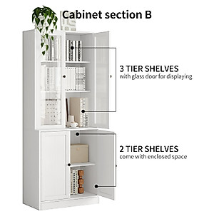 TUSY 71" Bookshelf Bookcase, 3-Tier Modern Bookshelves 3 Large Drawer, Wood Filing Cabinet with Open Storage Shelf, Glass Doors 5-Tier Fixed Storage Shelves for Home Office