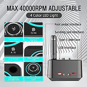 IBEBELI Professional Drill for Nails 40000RPM Max Upgrade Efile Kit for Acrylic Nails with Foot Pedal, 6 Drill Bits and 30 Sanding Bands All Inclusive Electric Nail Drill Set Home Salon Use Gray