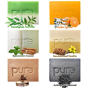 Luxury Triple Milled Mens Gift Set Handmade Soap Bar. Artisan Soap Cold Process Soap Bar! Men Gift Set includes Tea Tree, Cedar, Sandalwood, Charcoal, Spearmint & Pine Tar Soap Natural Bar Soap Set