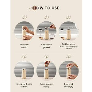 BENFUCHEN Travel Coffee Press, Vacuum Insulated Portable French Press, Stainless Steel Portable Coffee Maker/Tea Press, 12oz, Rose Red