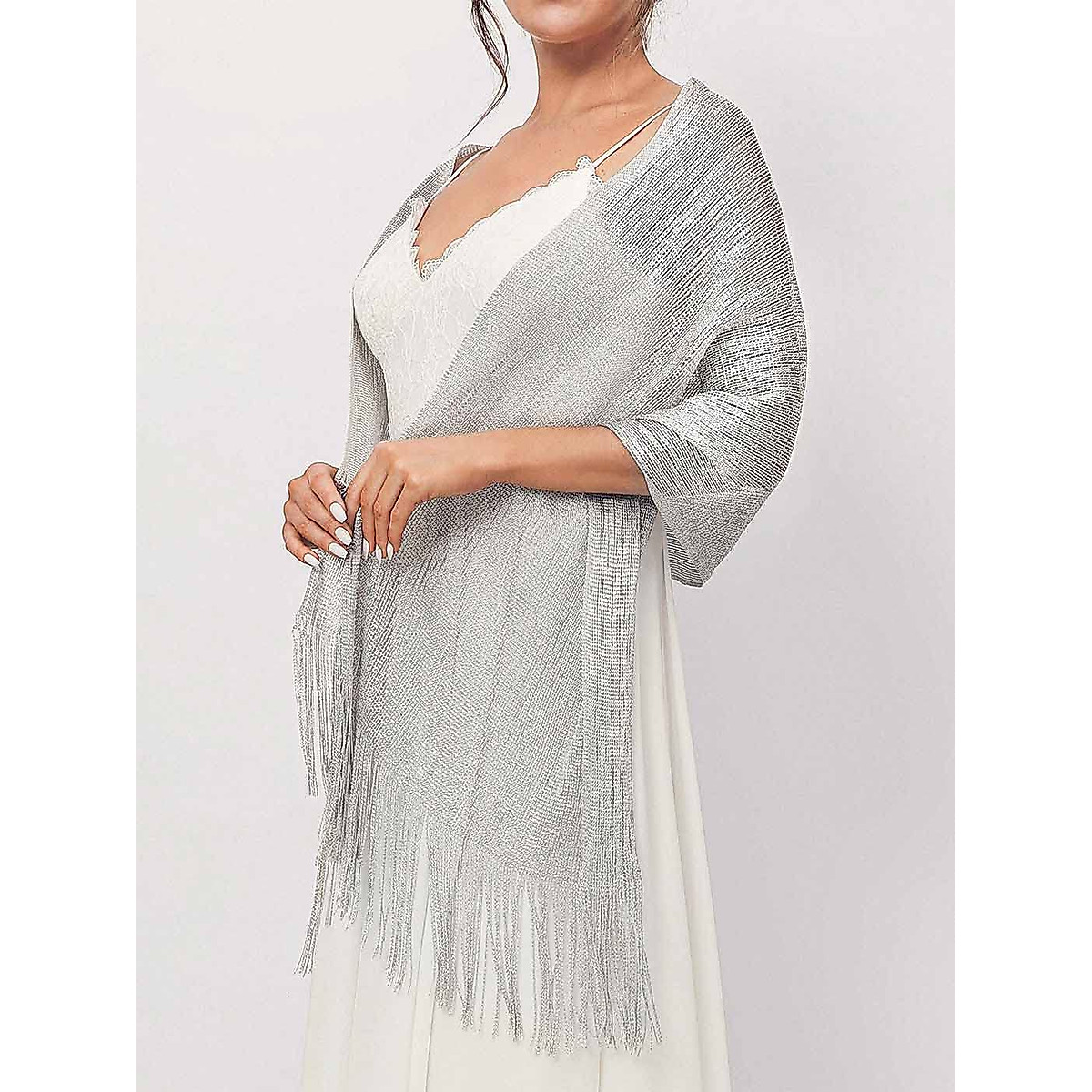 EASEDAILY Women's Shawls and Wraps for Evening Dresses Sparkling Wedding Scarf Fringe Bridal Capelet for Bride and Bridesmaid