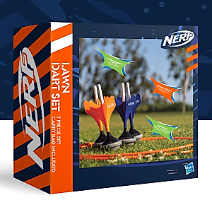 Nerf Soft Tip Lawn Dart Set, Outdoor Backyard Game for Kids & Adults, Includes 4 Lawn Darts, 2 Target Rings, Storage Bag, Fun & Safe Summer Activity for Beach, Yard, Camping, Pool