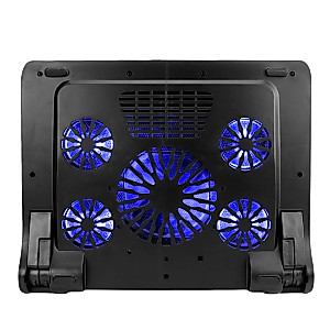 ENHANCE Gaming Laptop Cooling Pad Stand with LED Cooler Fans , Adjustable Height , & Dual USB Port for 17 inch Laptops - 5 Ultra Quiet High Performance Fans 2630 RPM & Built-In Bumpers - Blue