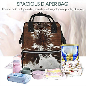 Tri Color Brown Cowhide Print Diaper Bag Backpack, Baby Nappy Storage Travel Bag