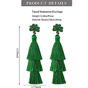 St Patricks Day Handmade Beaded Earrings Shamrock Clover Tassel Statement Earrings Women Lady Fashion Dangle Drop Earrings Jewelry