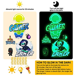 Gamer Room Decor,Gaming Wall Decals Sticker Boys Room Decor,Glow in The Dark Video Game Wall Stickers,Game Wall Decals for Gamer Bedroom Playroom