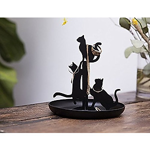 Kikkerland Black Cats Portable Handheld Compact Metal Steel Travel Organizer Jewelry Accessory Holder Storage Stand, for Bracelets, Earrings, Necklaces, Rings, Anklets