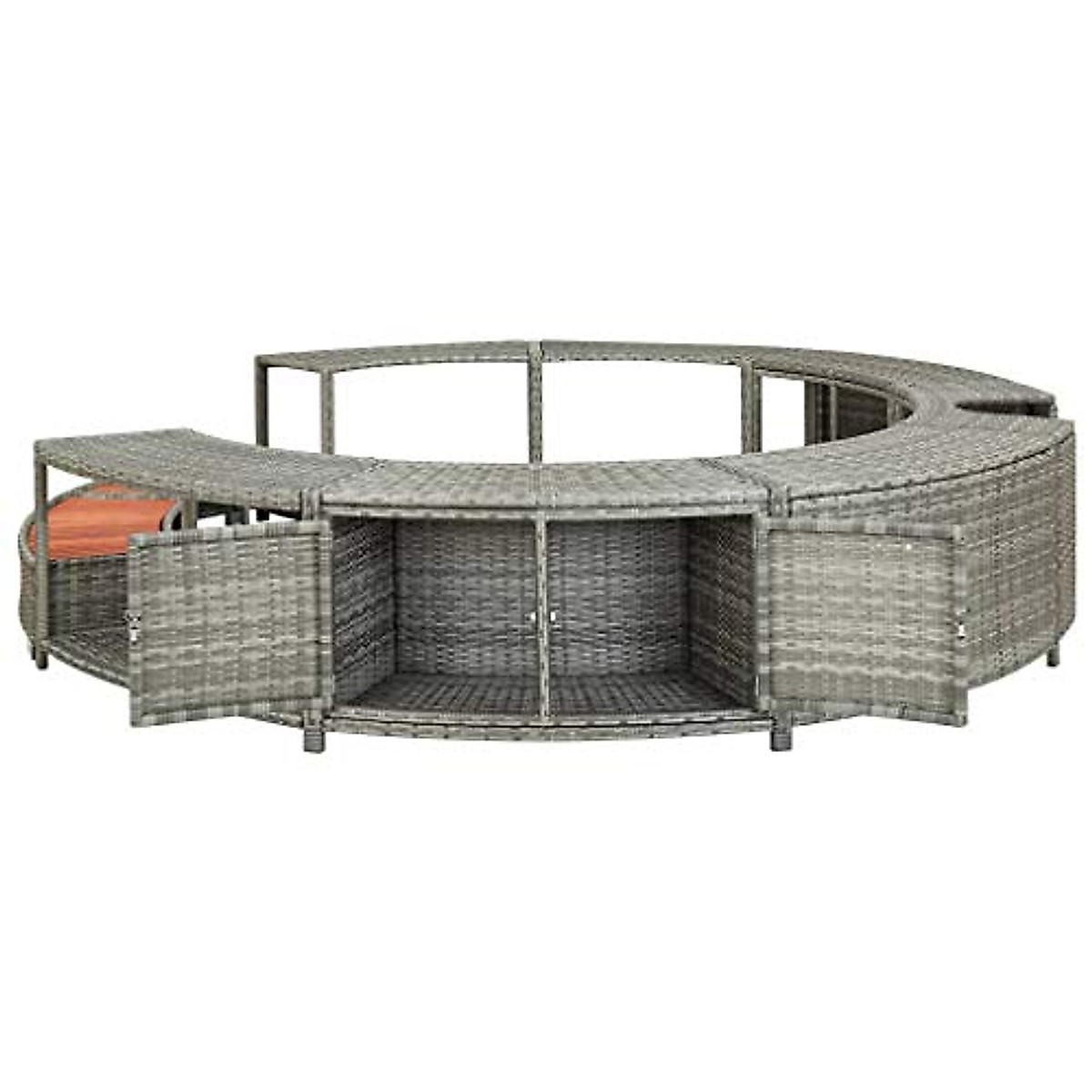 INLIFE Round Spa Surround Poly Rattan Outdoor Massage Hot Tub Frame with Solid Acacia Wood Steps and Stoarge Compartment for Outdoor,Garden,Backyard,Patio Gray 111.4"x 111.4"x 21.7"(LxWxH)