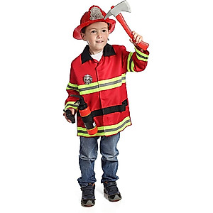 Firefighter Costume for Kids - Fireman Toddler Dress Up Set for Pretend Play or Birthday Party - Red Fire Fighter Uniform with Accessories for Boys and Girls