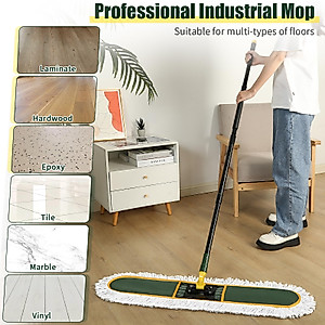 36" Commercial Dust Mop for Floor Cleaning with Replacement Mop Pads, Heavy Duty Industrial Large Floor Wet Dry Mop for Cleaning Office Garage Hardwood Warehouse Factory Mall