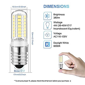 E17 LED Bulbs Under Microwave Over Stove Lights, Daylight 6000K, 40W Incandescent Equivalent, Non-Dimmable, Pack of 2