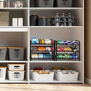 KalTell 2 in 1 Can Storage Organizer Pantry, Canned Food Organizers for Kitchen Dispenses 72 Cans-Black