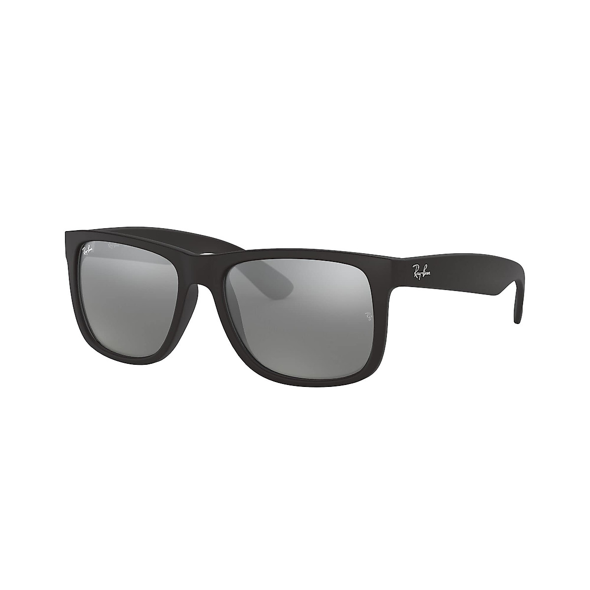 Ray-Ban RB4165 Justin Rectangular Sunglasses, Rubber Black/Grey Mirrored Silver, 51 mm