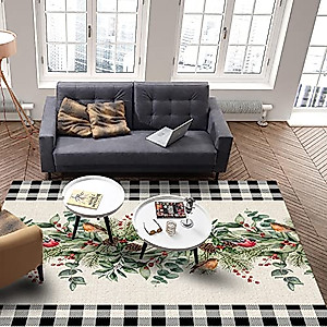 Rectangular Rug Living Room Area Rug - Christmas Winter Poinsettia and Berries Carpet Non-Slip Backing Area Rug Indoor Rug Bedroom Playroom Carpet Floor Mat, 2'x3'