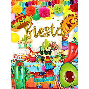 Fiesta Balloons Letter Banner Mexico Taco Llama Cactus Avocado Chili Pepper Mylar Balloon Birthday Mexican Fiesta Theme Cinco De Mayo Party Decor 13 Pcs Set