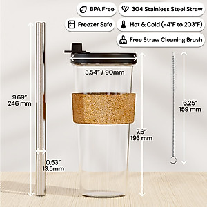 Dodoko Reusable Boba Cup and Straw Boba Tea Cup Bubble Tea Cup Reusable Iced Coffee Cup Cold Coffee Cup Smoothie Cup with Lid and Straw Smoothie Cup to go Smoothie Tumbler 24 oz - Night Black
