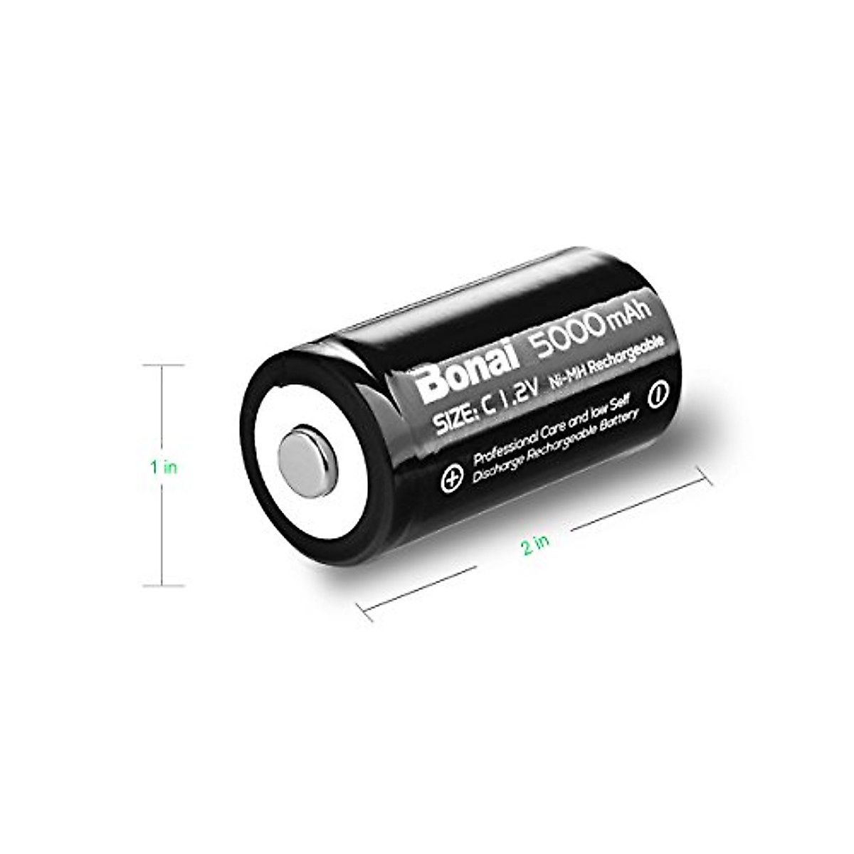 BONAI Rechargeable C Batteries 5,000mAh 1.2V Ni-MH High Capacity High ...