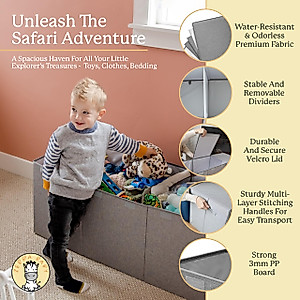 Kids Toy Chest for Boys & Girls - Stylish Versatile Stuffed Animal Holder & Toddlers Toy Organizer Makes Play Room Organization Easy - Made with Strong PP Board - Gray bin with Cationic Fabric