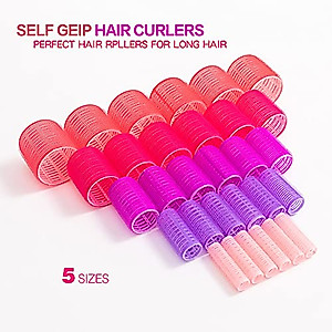 Hyoujin Hair Rollers Curlers,40pcs Heatless Velcro Rollers for Long Short Hair,30 Rollers With 10 Clips Jumbo Large Medium Small Sizes（57mm,45mm,33mm,23mm,13mm)to Sleep in for Women Hair Bangs Volume
