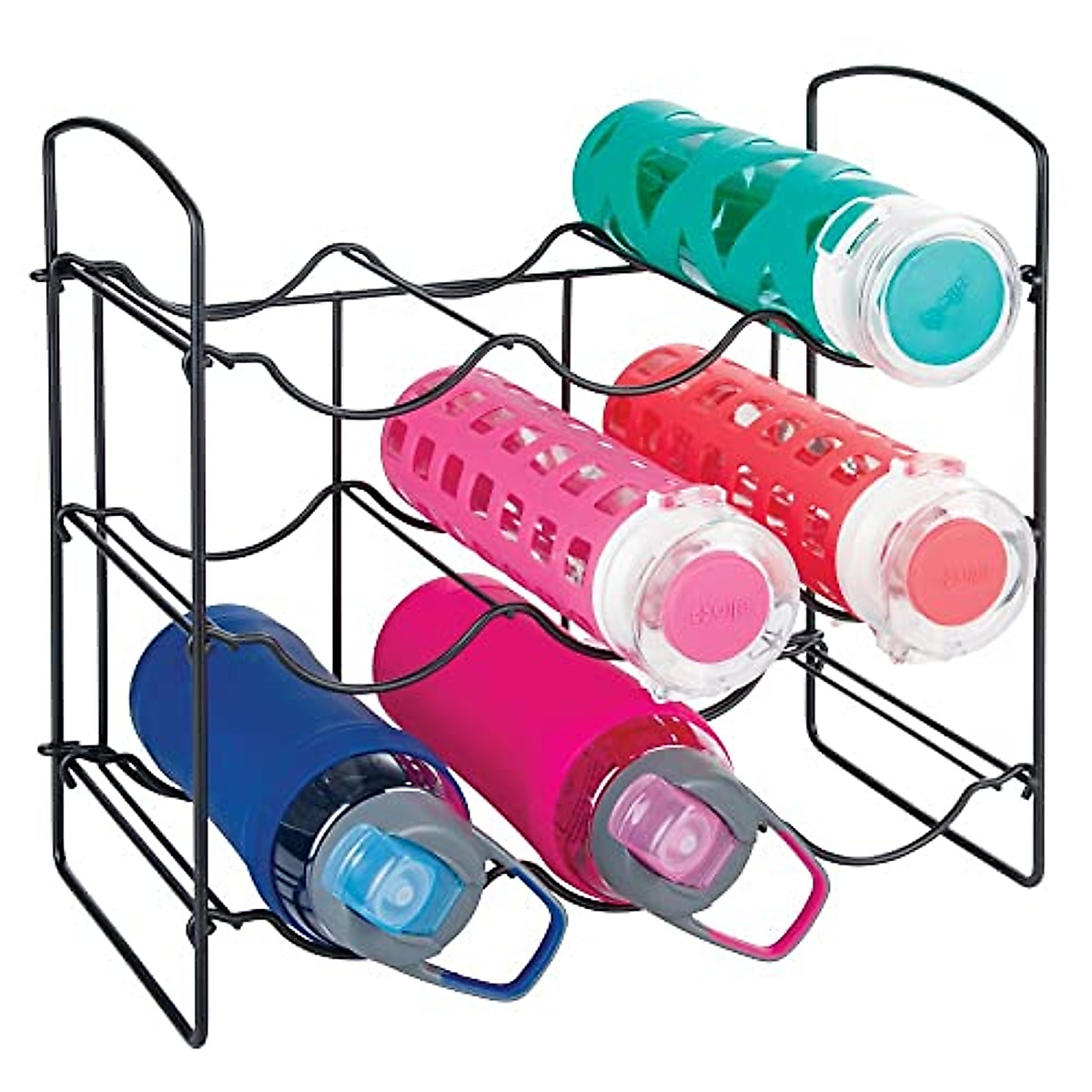 mDesign Metal Wire Free-Standing Water Bottle Rack - Storage Organizer for Kitchen Countertops, Matte Black