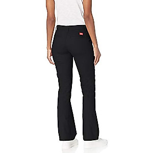 Dickies Women's Flat Front Stretch Twill Pant Slim Fit Bootcut, Black, 2