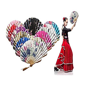 RAZZUM Folding Hand fansChinese Style Hand Held Fans，Silk Bamboo Pattern Folding Fans for Handheld Wedding Hand FanChinese Fans Fan (Color : F)