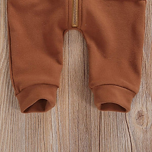 Seyurigaoka Baby Boys Girls Jumpsuit Hoodie Romper Zipper Long Sleeve One Piece Outfits Warm Clothes for Unisex (Coffee, 0-3 Months)