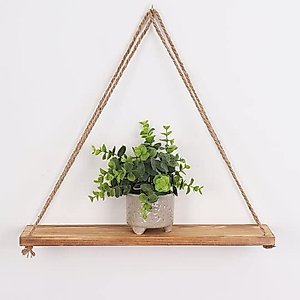 Rutledge & King Hanging Wall Shelves - Distressed Wooden Hanging Storage Shelves - Rustic Swing Rope (1, Light Brown)